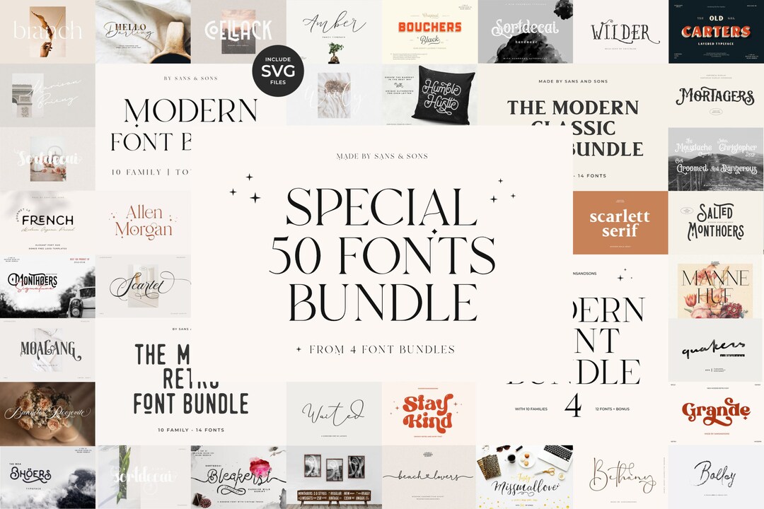 Special 50 Font Bundle Vol. 1 - Cricut Font, Procreate Font, Canva Font ...