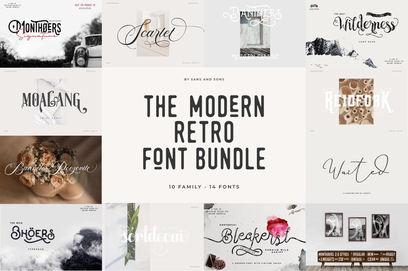 50 Font Bundle: Retro, Boho, Logo Fonts - Etsy