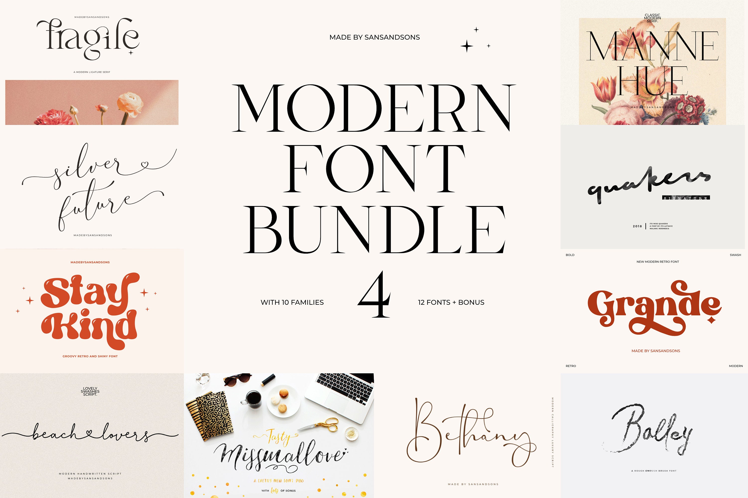 Modern Font Bundle 4 Procreate Fonts Cricut Fonts Canva - Etsy