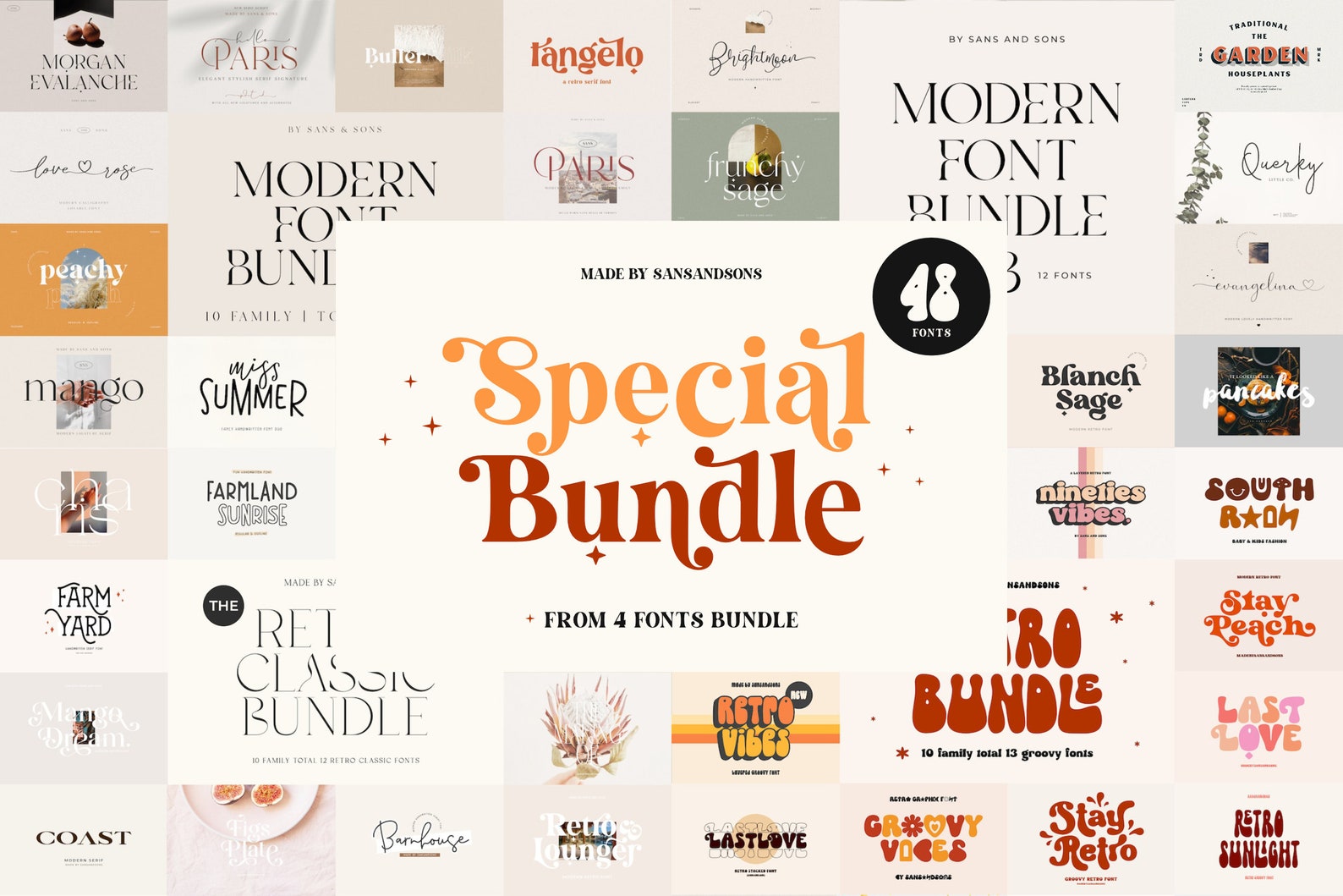 48 Font Bundle: Retro, Boho, Logo Fonts - Cricut & Procreate - Etsy