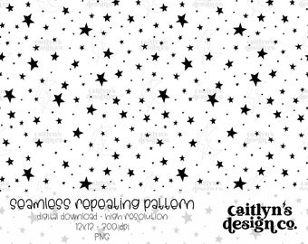Black and White Stars Digital Paper, White Star Patterns, Printable ...