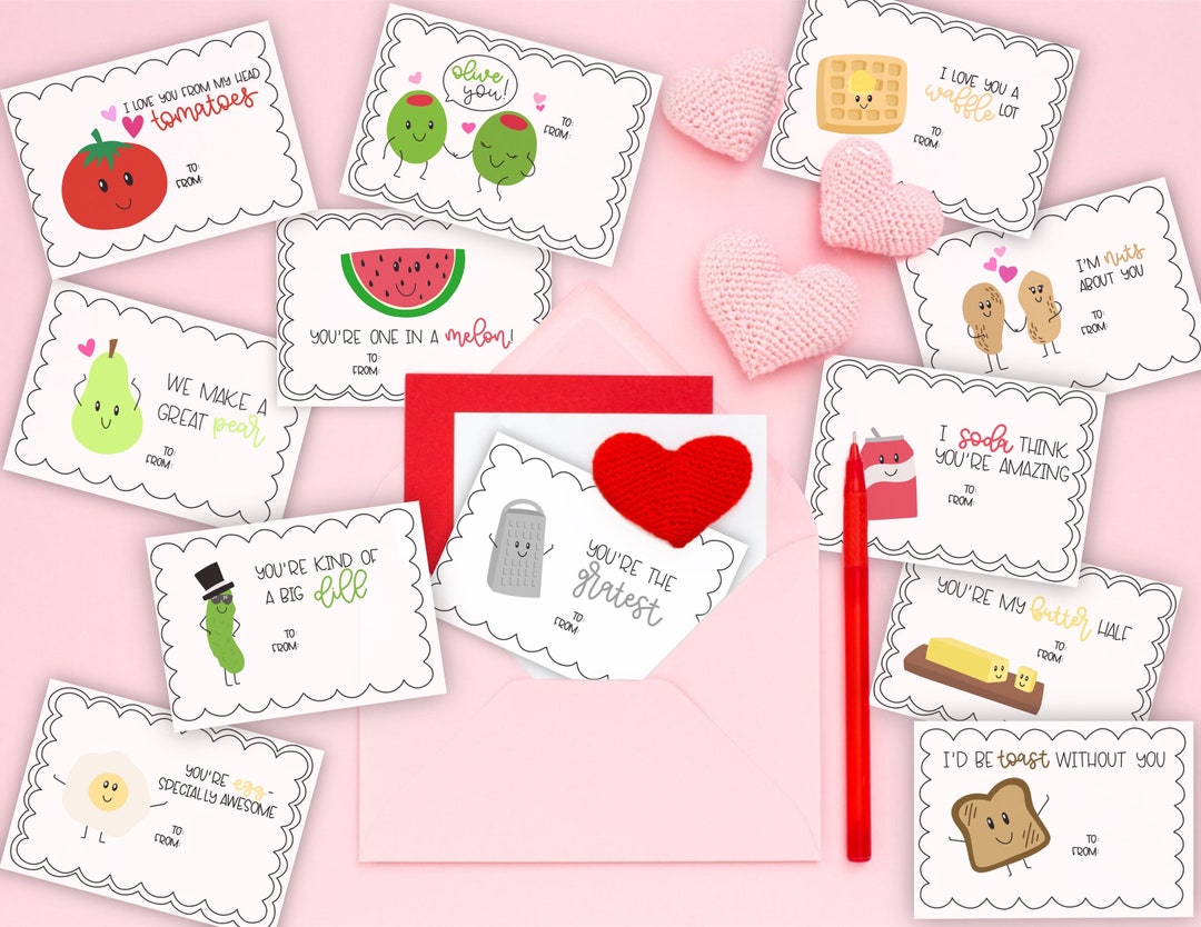 Print and Cut Valentines Cards- Food Pun Valentines - Etsy