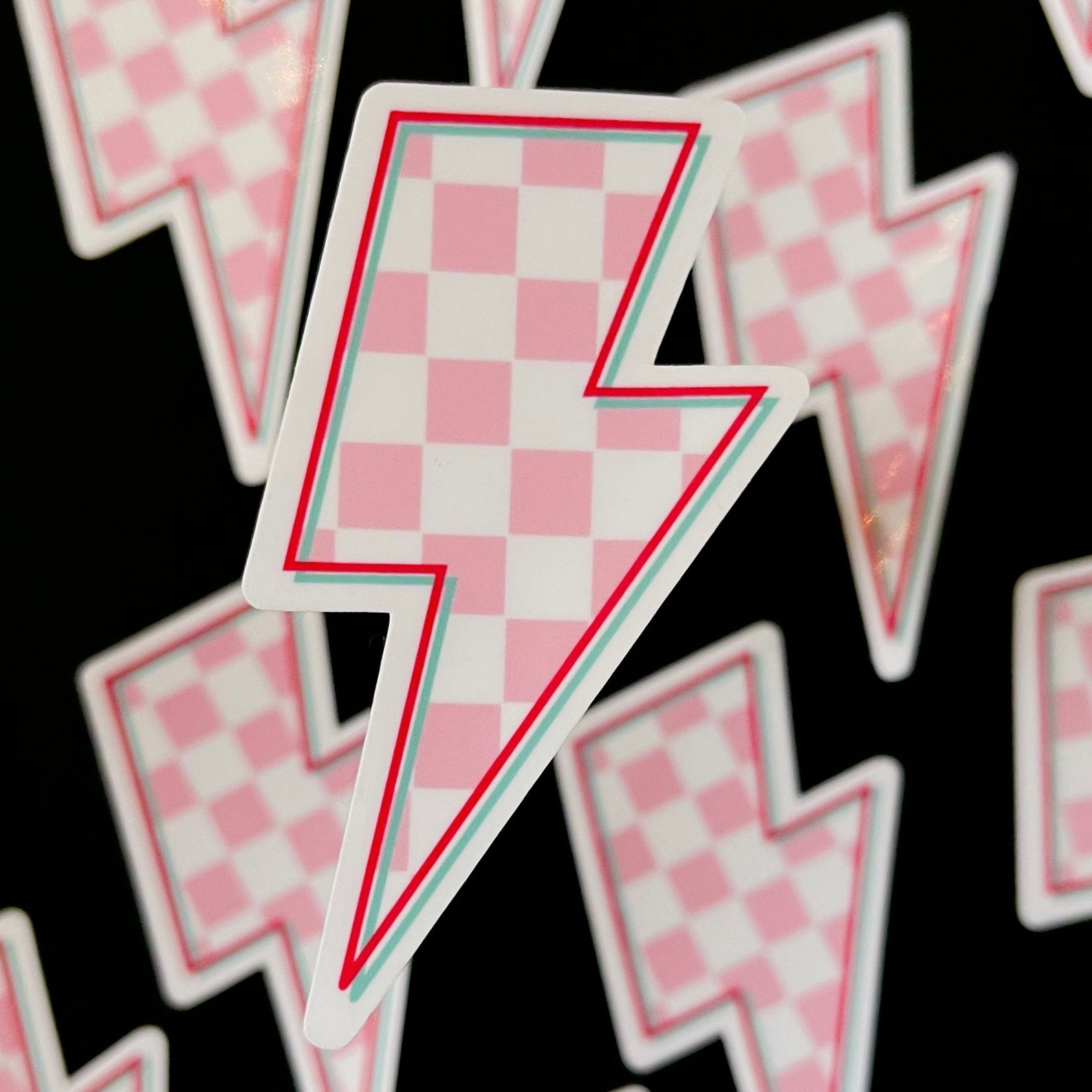 Lightning Bolt Sticker | Pink Checkered Lightning Bolt | Laptop Sticker ...