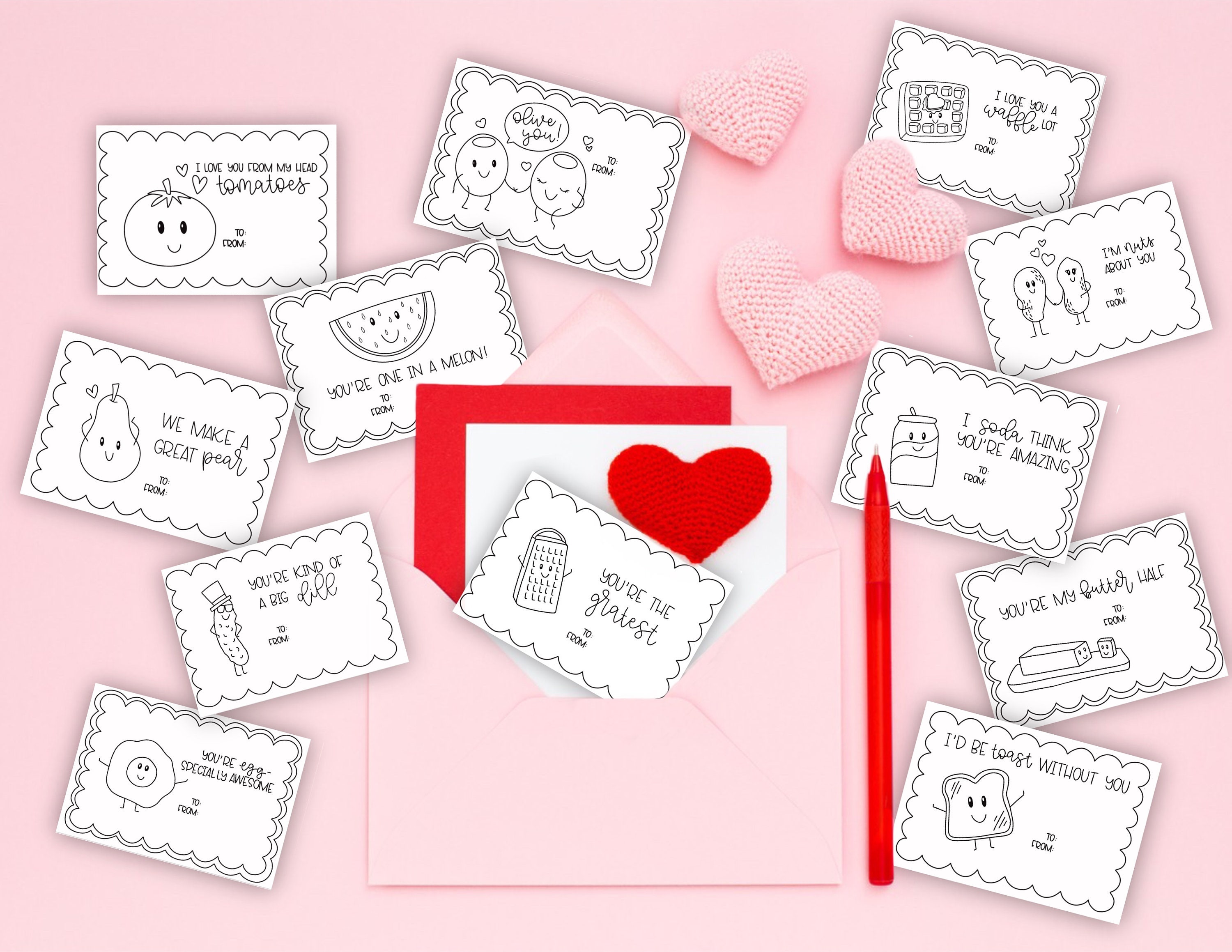 Print Color and Cut Valentines Cards Food Pun Valentines | Etsy