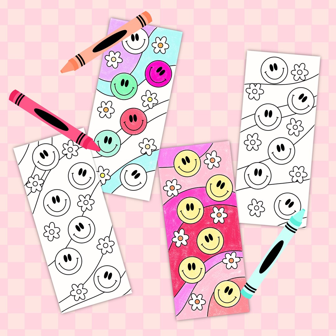 Retro Smiley Bookmarks | DIY | Coloring Page | Back to School Printable ...