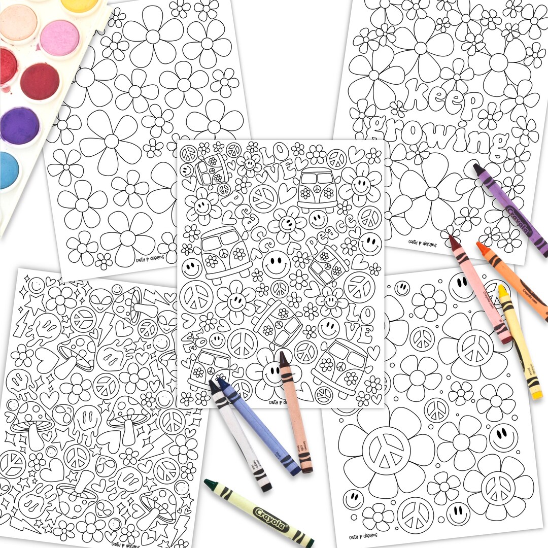Retro Coloring Pages/binder Covers | iPad Coloring Pages | Digital ...