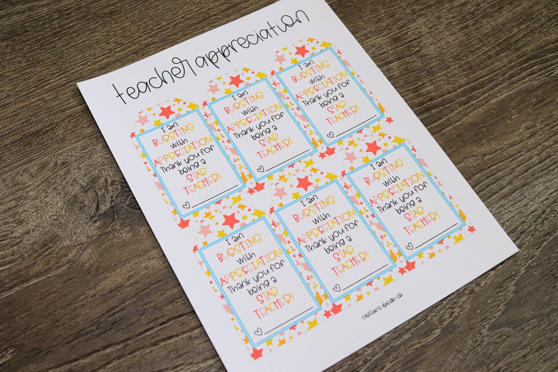 Bursting With Appreciation | Teacher Appreciation Printable Tags ...
