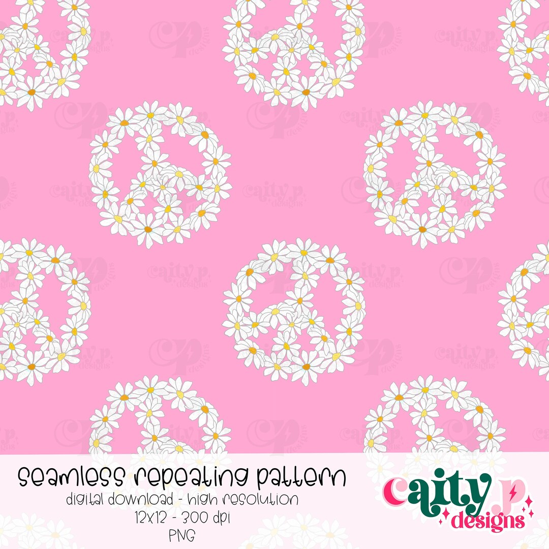 Peace and Daisies Seamless Pattern | Digital Paper | Sublimation for ...