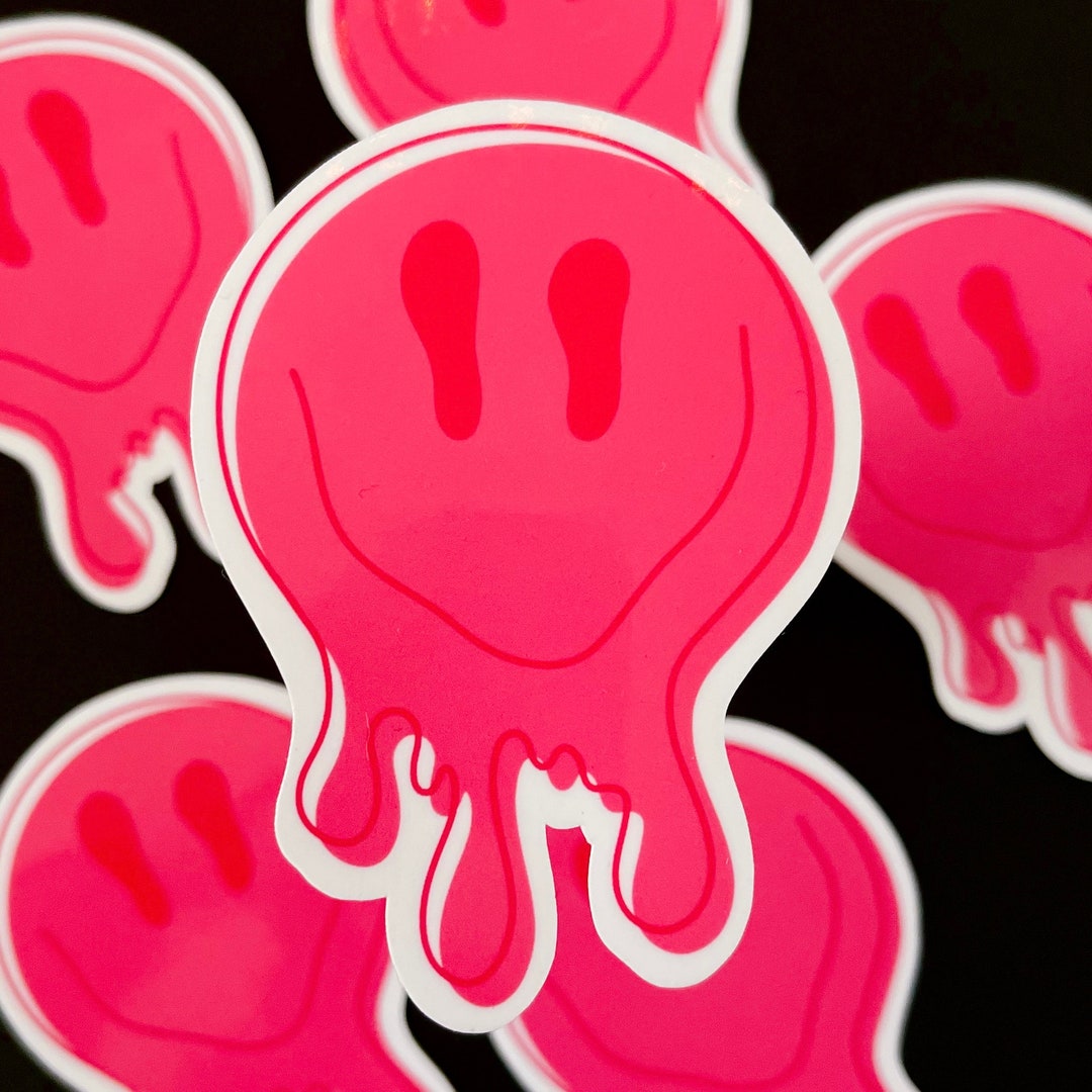 Melting Smiley Sticker | Pink Melting Smiley | Laptop Sticker | Water ...