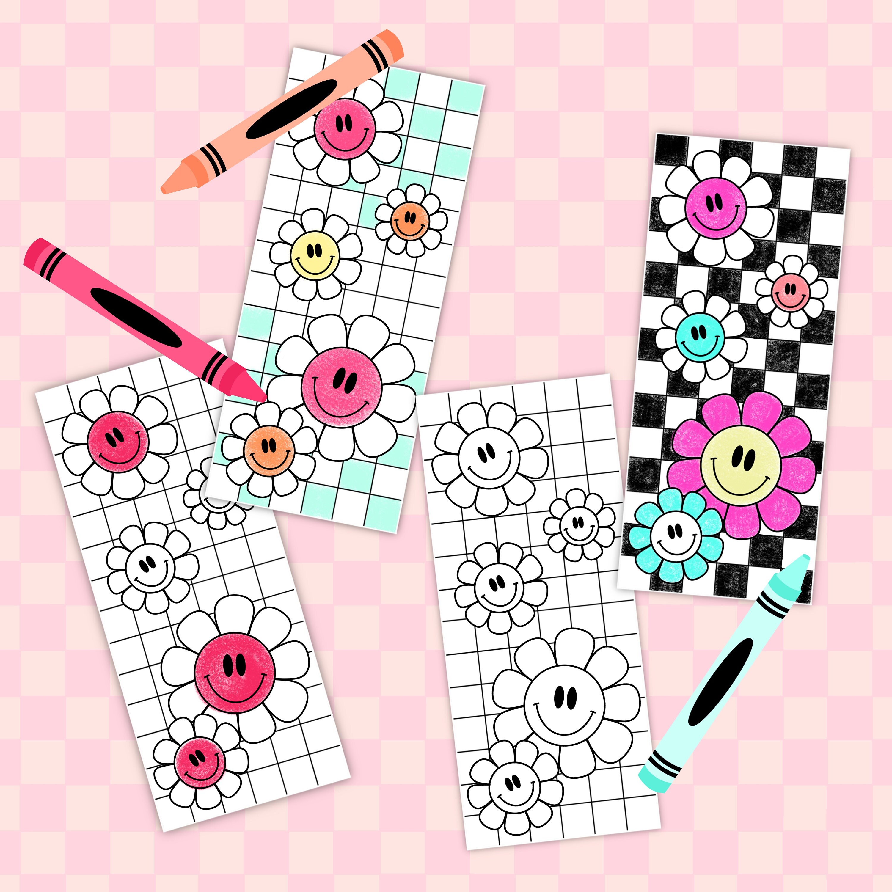 Checkered Smiley Flower Bookmarks | DIY | Coloring Page | Back to ...