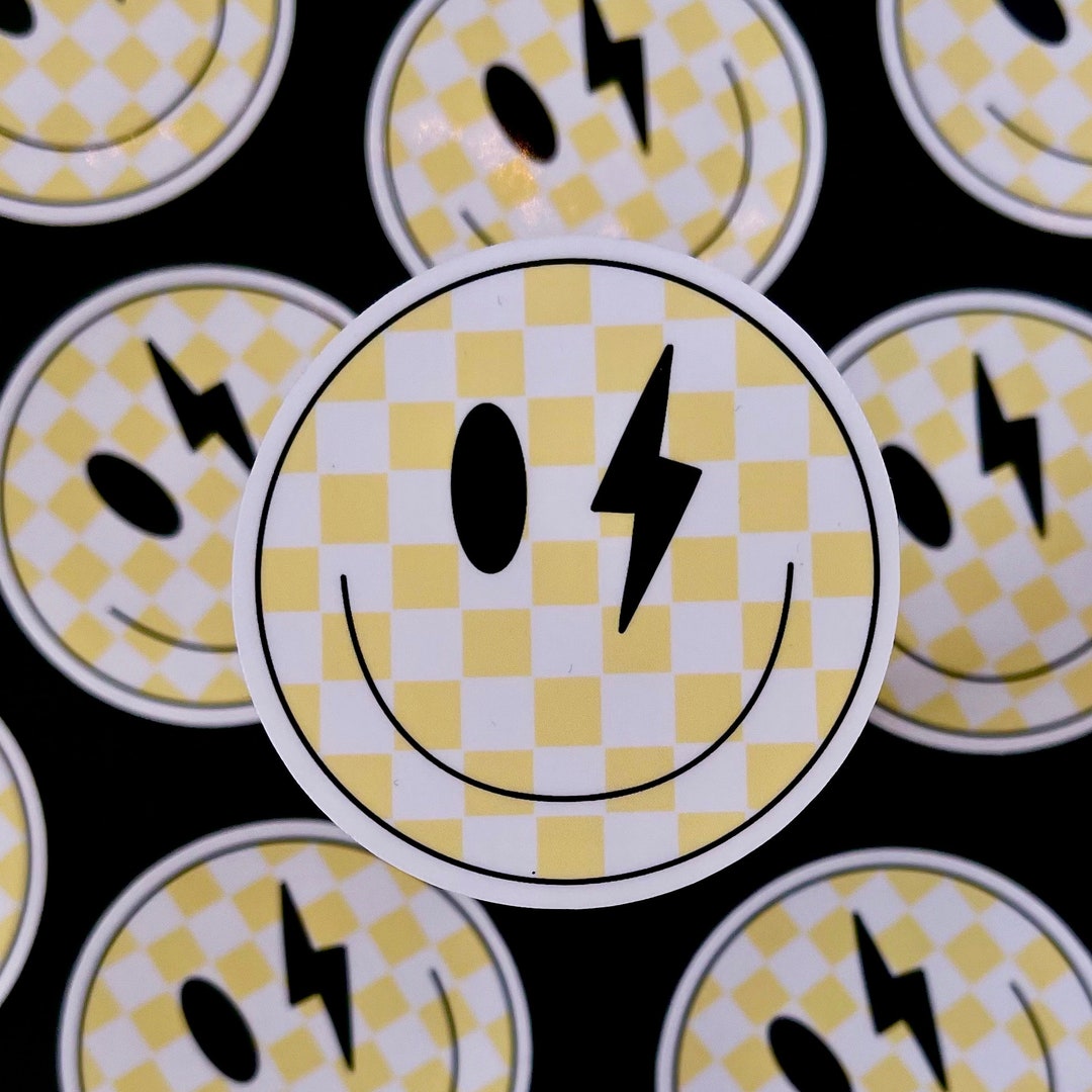 Smiley Face Sticker | Checkerboard Smiley Face | Laptop Sticker | Water ...