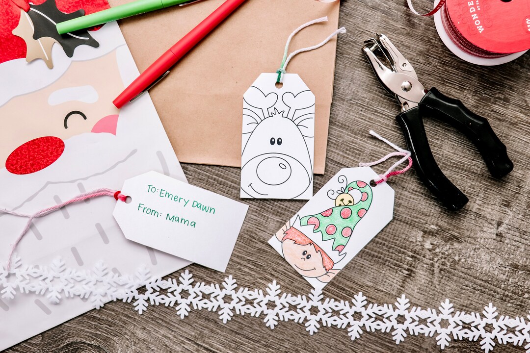 Coloring Christmas Characters Gift Tags | Gift Tags | DIY Wrapping ...