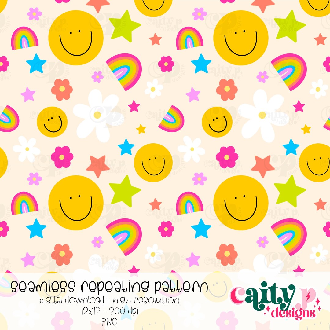 Smiley Face Seamless Pattern | Digital Paper | Sublimation for Fabric ...