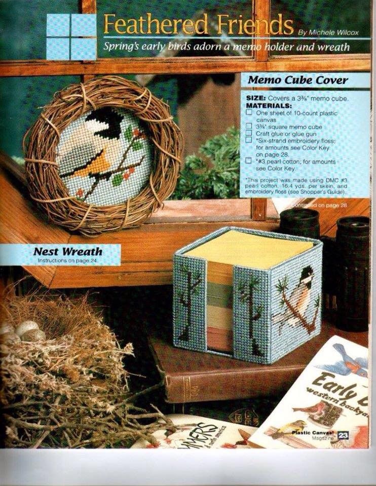 Plastic Canvas Digital PDF Pattern Feathered Friends Memo Cube Cover ...