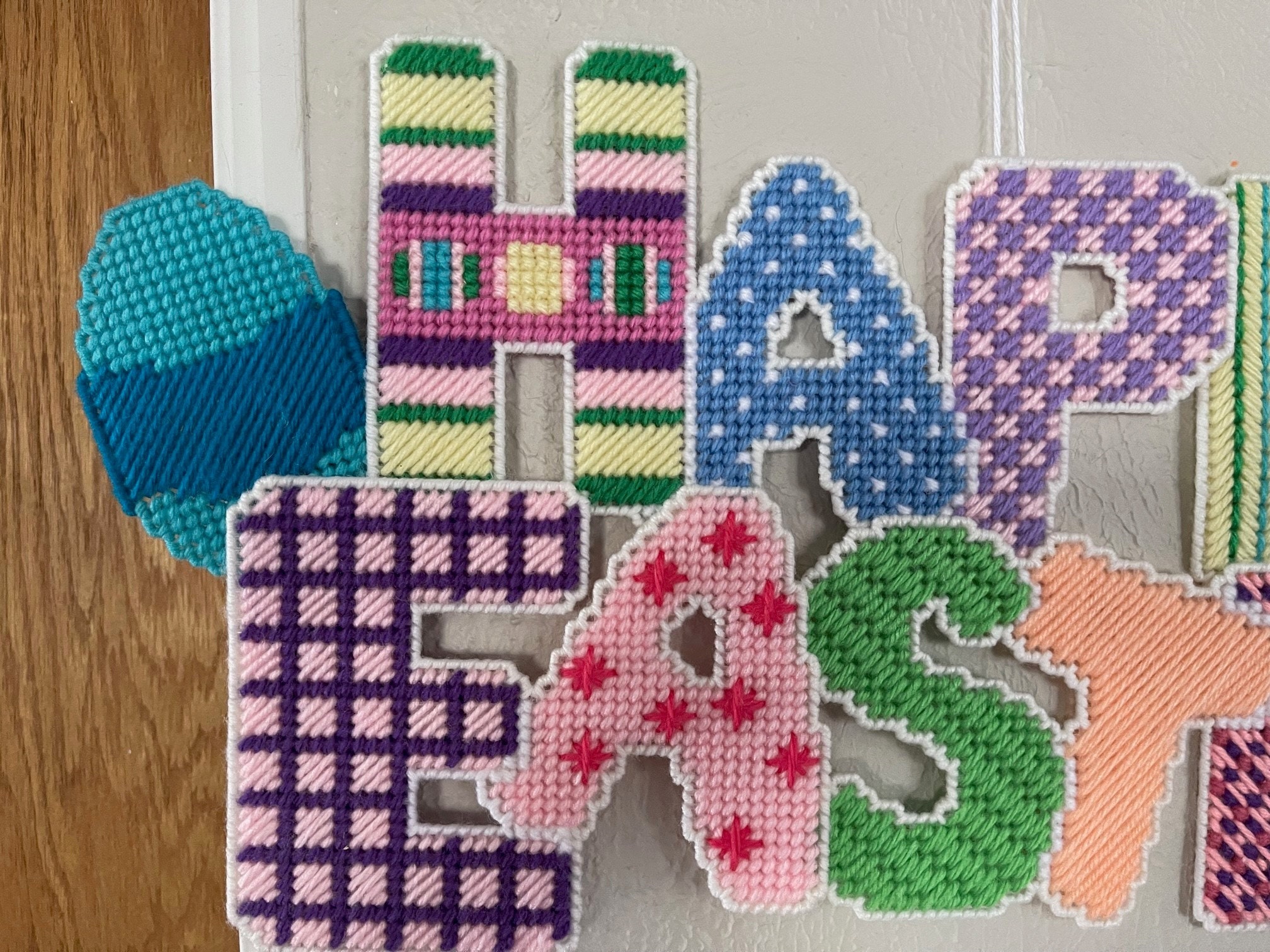 Handmade Plastic Canvas Happy Easter Wall or Door Decoration - Etsy