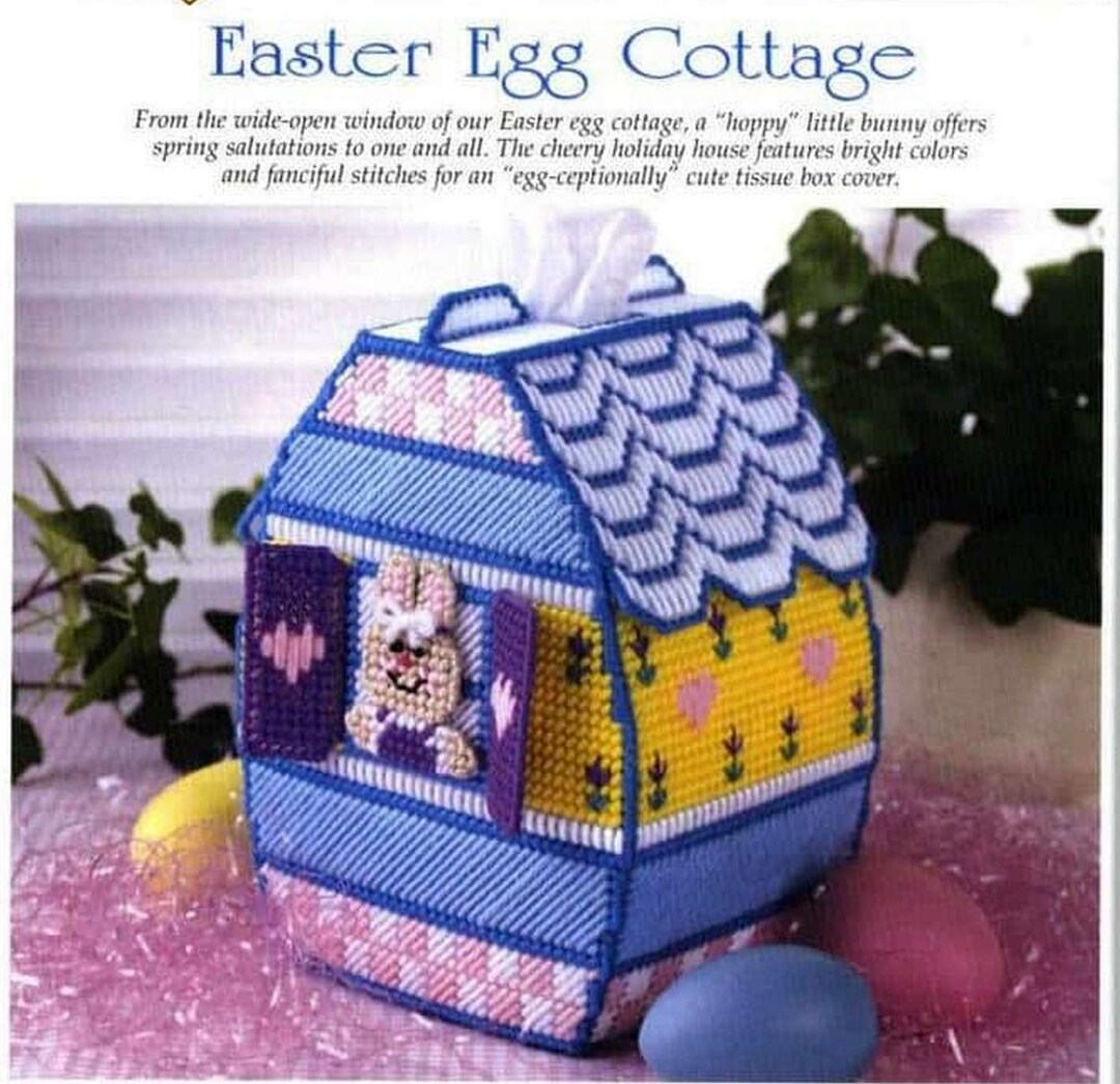 Plastic Canvas Digital PDF Pattern Easter Egg Cottage Tissue Box Cover ...