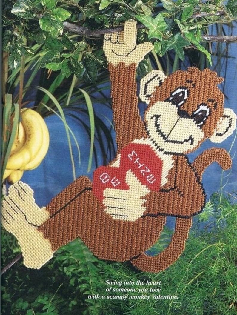 Plastic Canvas Digital PDF Pattern Valentine Be Mine Monkey - Etsy