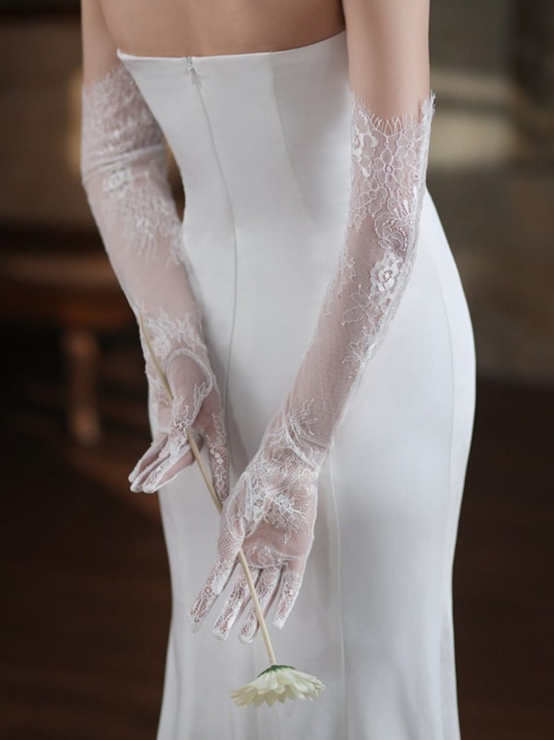 KASIA // Lace Long Tulle Bridal Gloves, Lace Arm Cuff, Lace Bride ...