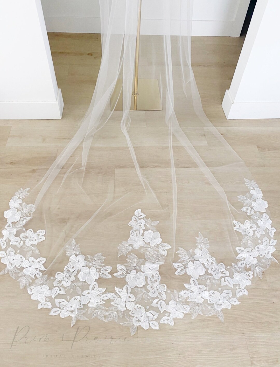 Tropical Floral Lace Detail Cathedral Long Veil Unique Lace Wedding ...