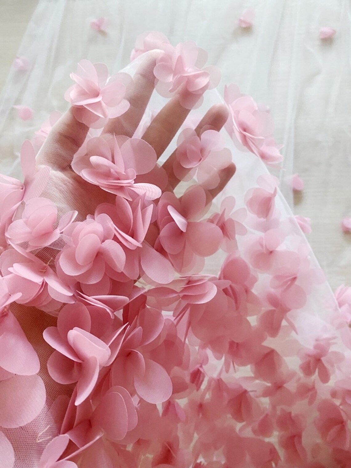 BRIDGET Blush // Pink 3D Flower Detail Cathedral Long Veil - Etsy