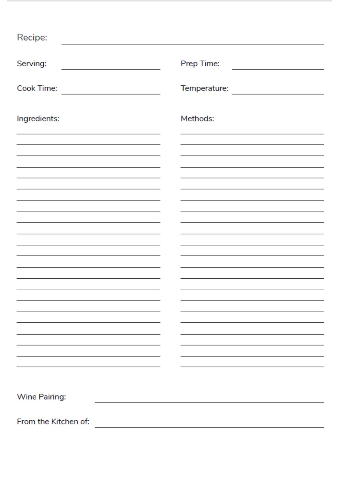 Printable 8.5" X 11 Recipe Paper Great Place to Write Down Your ...