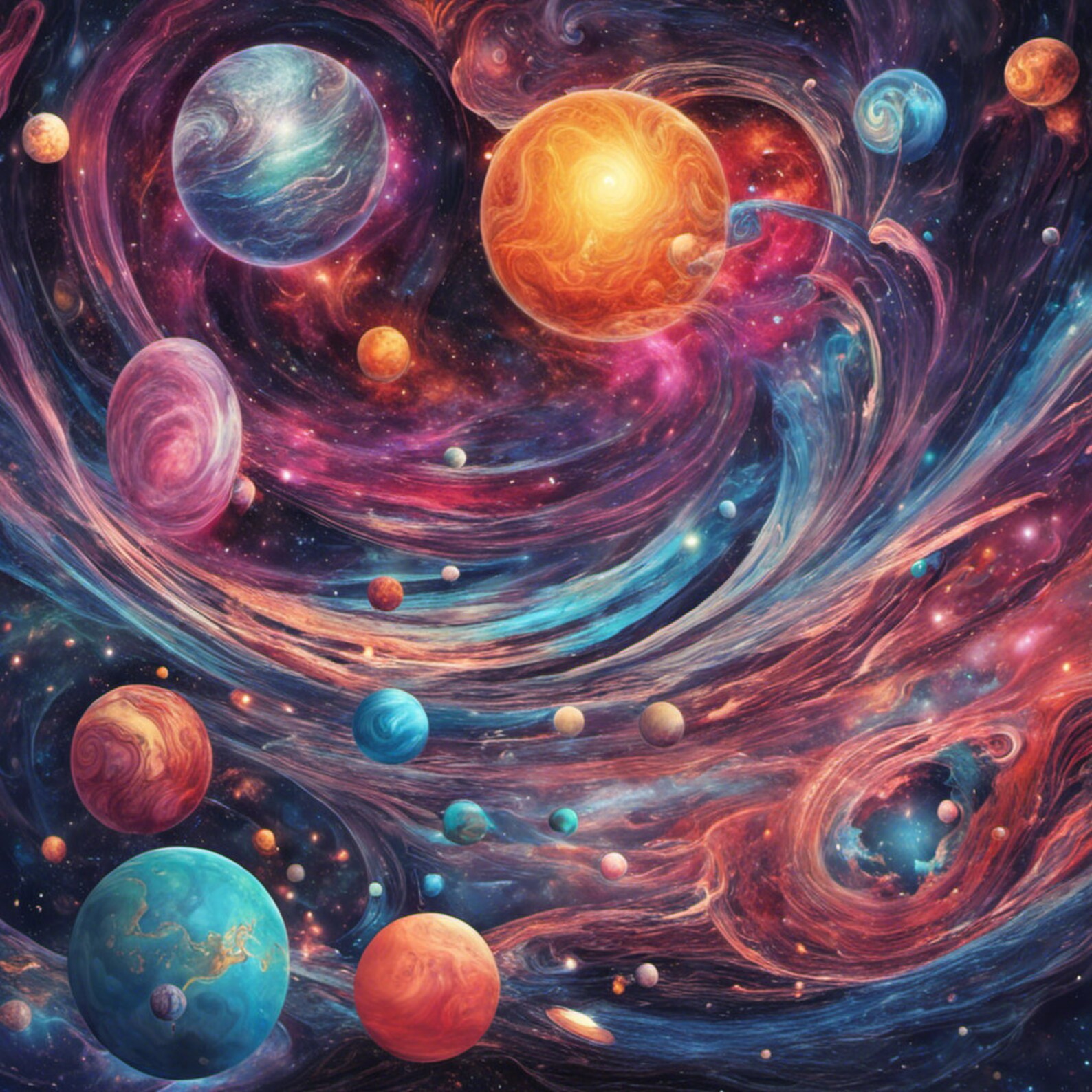 Psychedelic Cosmos Universe With Swirling Planets and Galaxies. AI Art ...