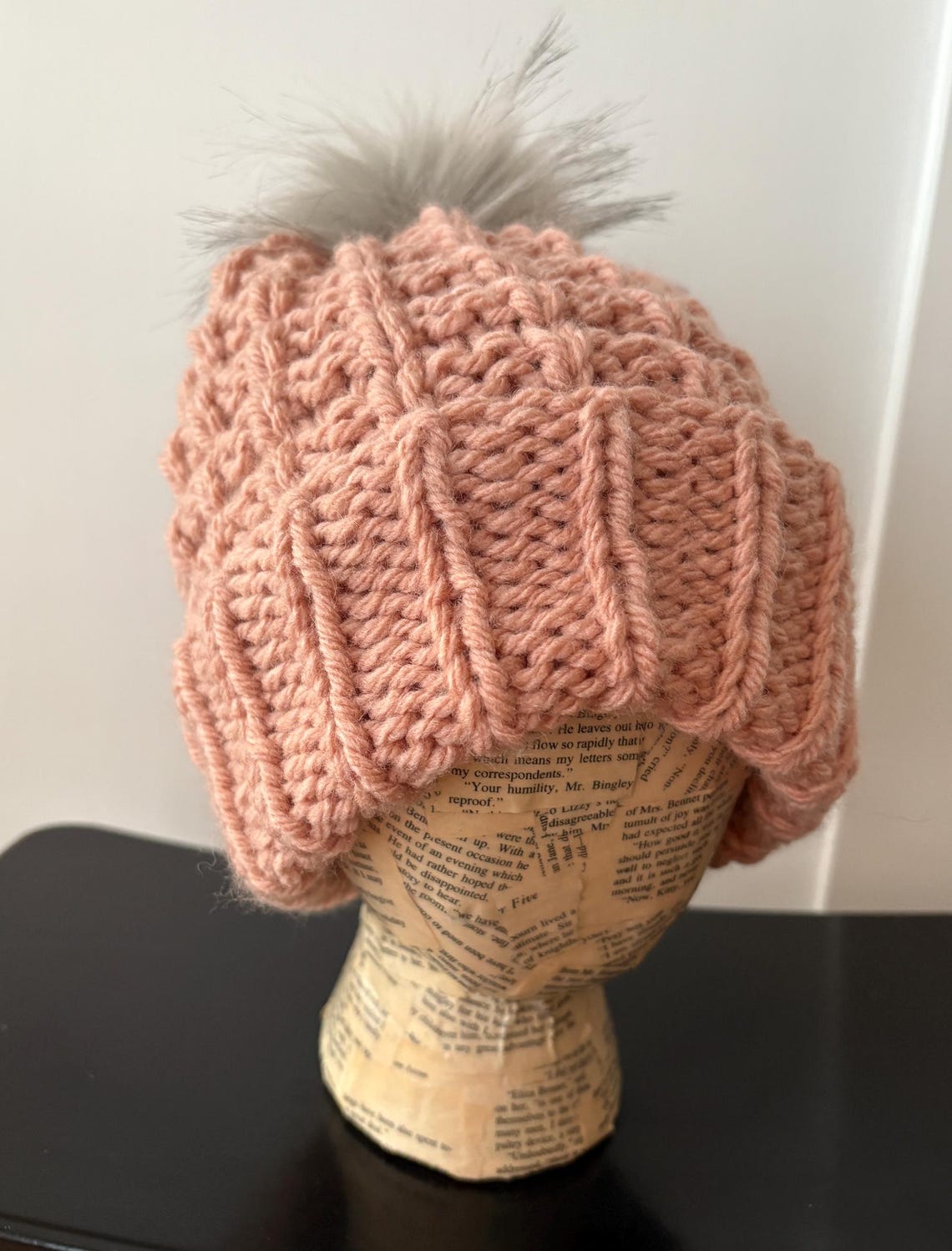 Waffle Beanie Hat - Hand Knit Chunky Toque - Soft Wool Blend Yarn ...
