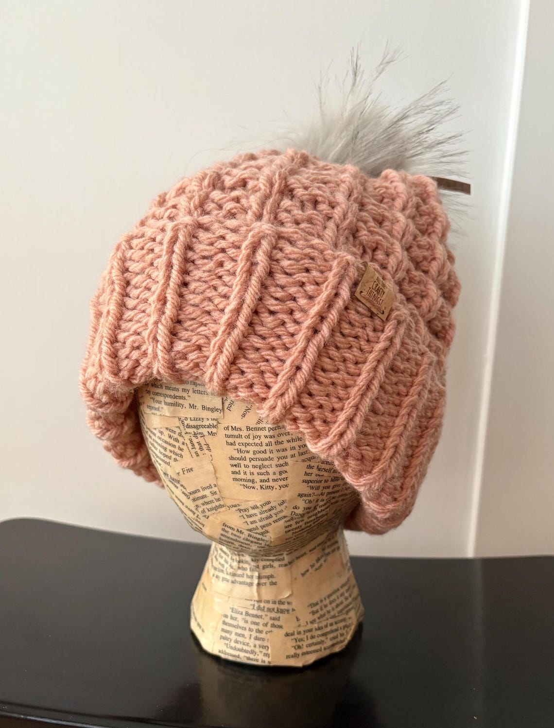 Waffle Beanie Hat - Hand Knit Chunky Toque - Soft Wool Blend Yarn ...