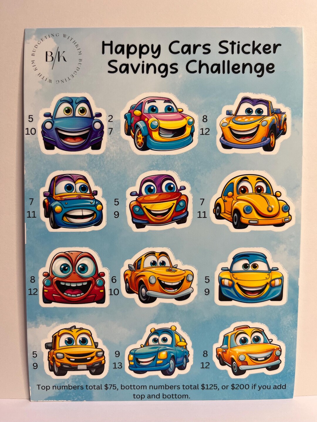 Happy Cars Sticker Savings Challenges - Etsy