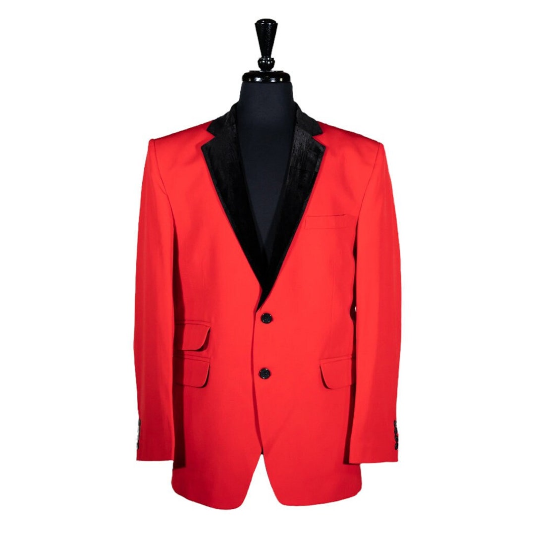 Mens Blazer, Red Black Wool Velvet, Formal Tuxedo Suit Jacket, Groom ...