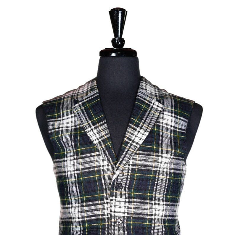 Mens Vest, Green Blue White Plaid Check Wool, Formal Suit Lapel ...