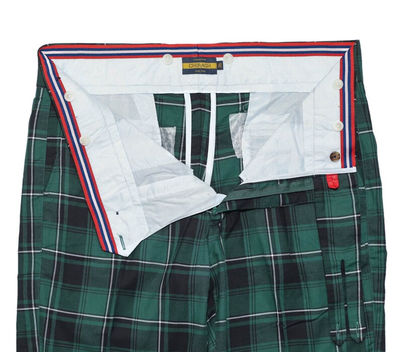 Mens Gurkha Pants, Green Black White Plaid Check, Slim Straight High ...