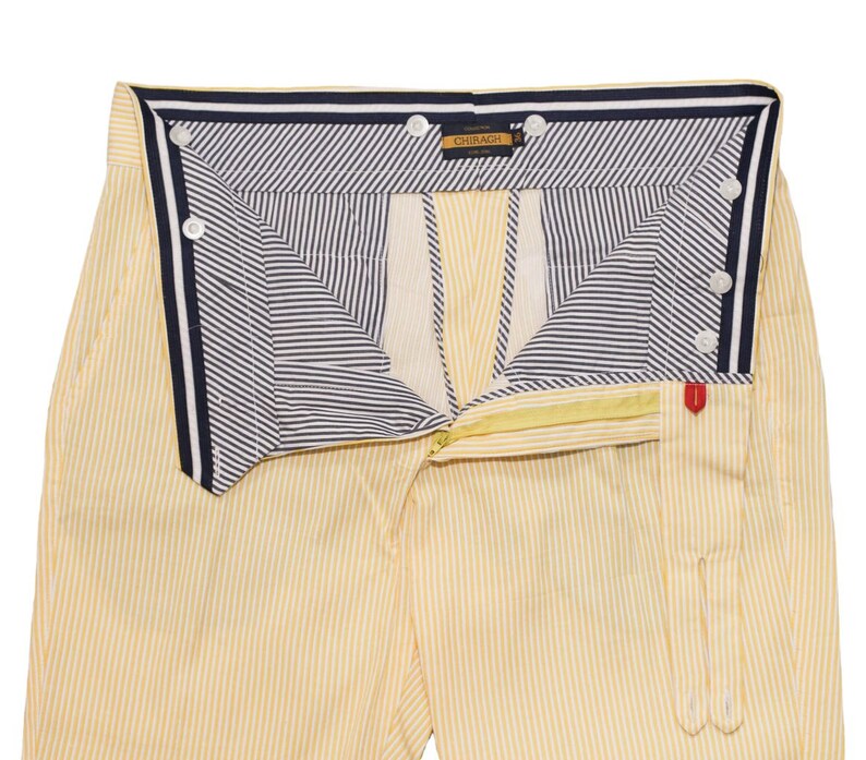 Mens Gurkha Pants, Yellow Striped Cotton, Slim Straight High Waist ...