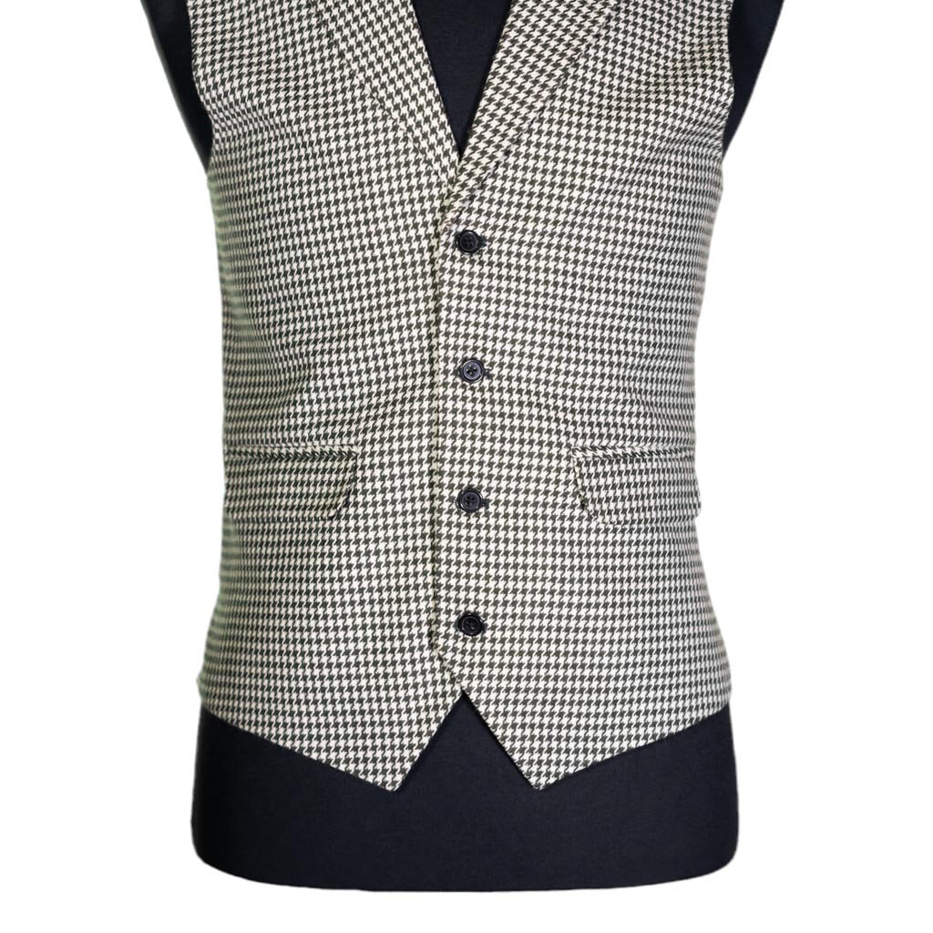 Mens Vest, Green White Check Plaid Wool, Formal Suit Lapel Waistcoat ...