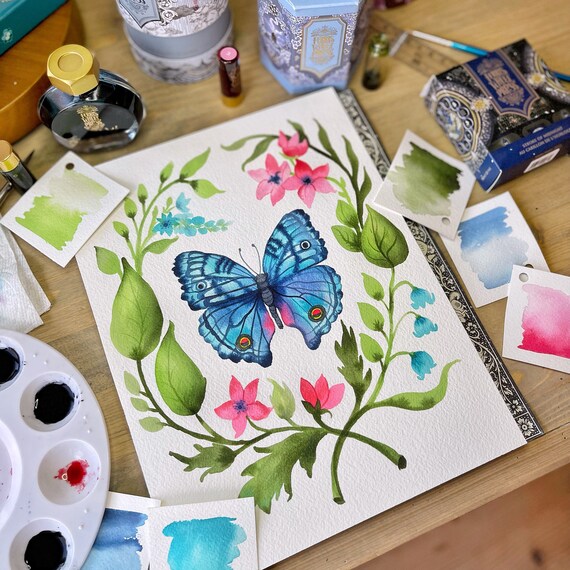 Ink And Watercolor Butterfly Art