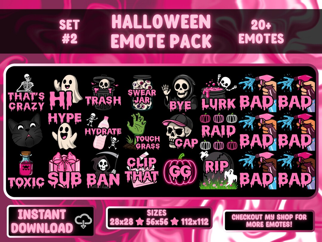 20+ Girly Pink Halloween Emote Pack | Spooky Emotes for Twitch, Discord ...