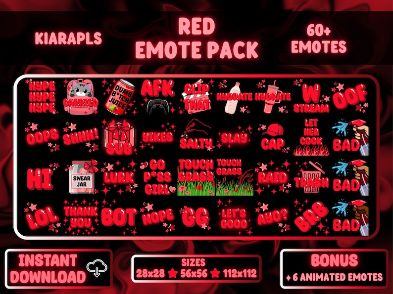 60+ Red Girly Twitch & Discord Emotes + Animated BONUSES | Cute Kawaii ...