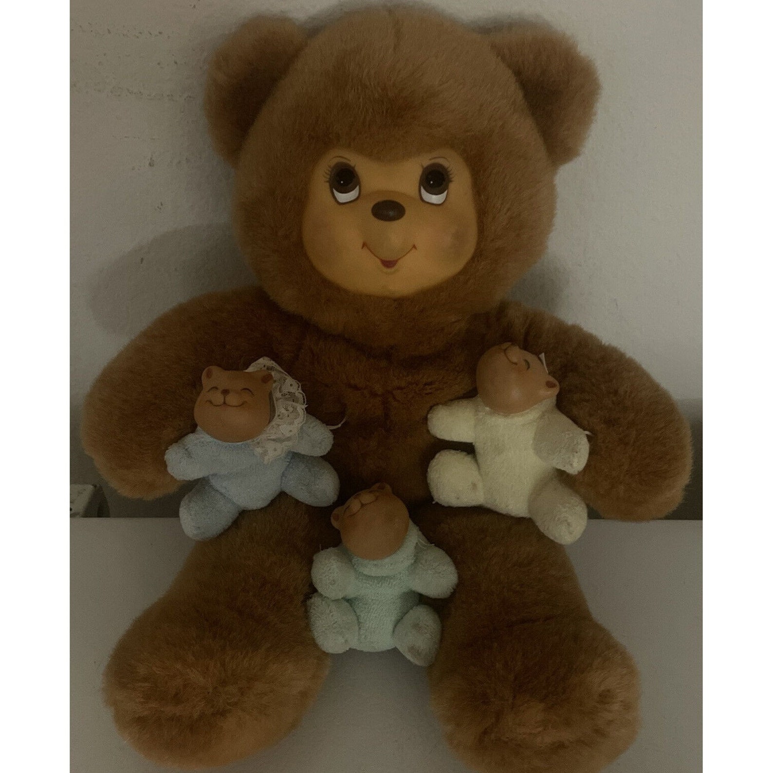 Vintage Dandee 15" Rubber Face Brown Teddy Bear Plush Mom 3 Cubs ...