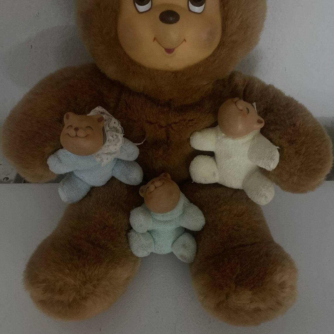 Vintage Dandee 15" Rubber Face Brown Teddy Bear Plush Mom 3 Cubs ...