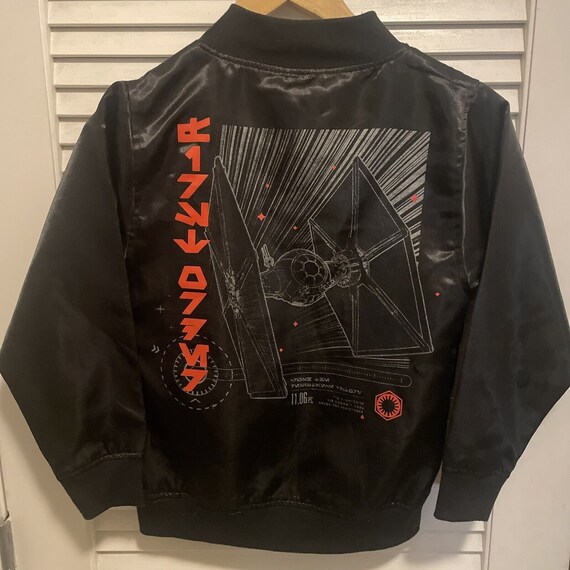 Star Wars Black Satin Full Zip Bomber Jacket Youth S… - Gem