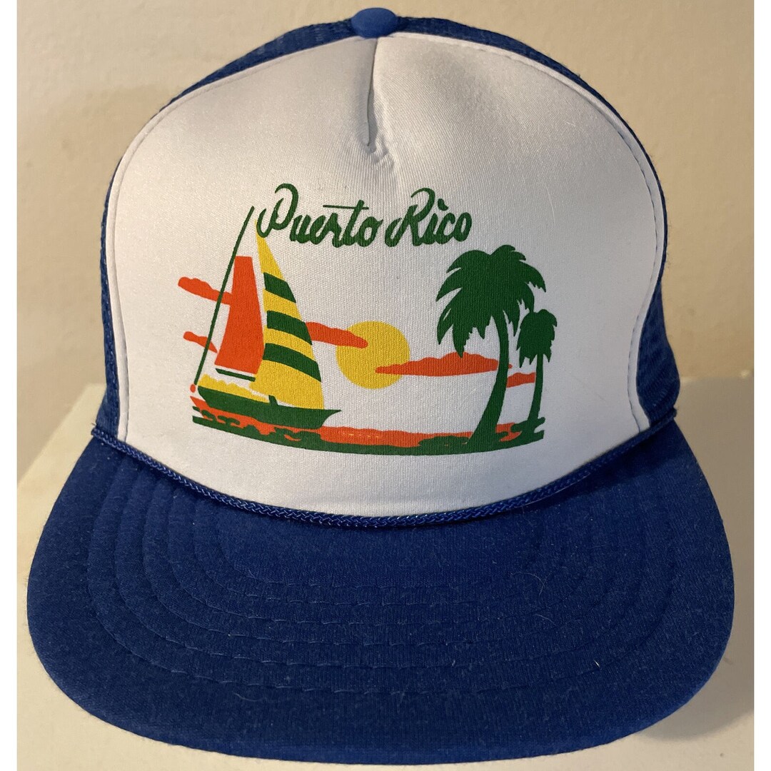 Vintage Puerto Rico Blue Trucker Hat Rope Snapback Boat Palm Tree - Etsy
