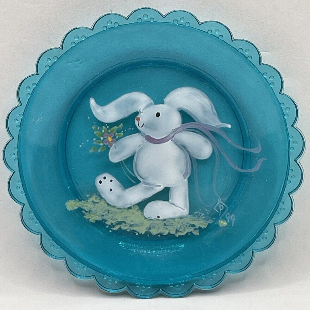 Pairpoint Hand Bunny Rabbit Glass Cup Plate Blue - Etsy