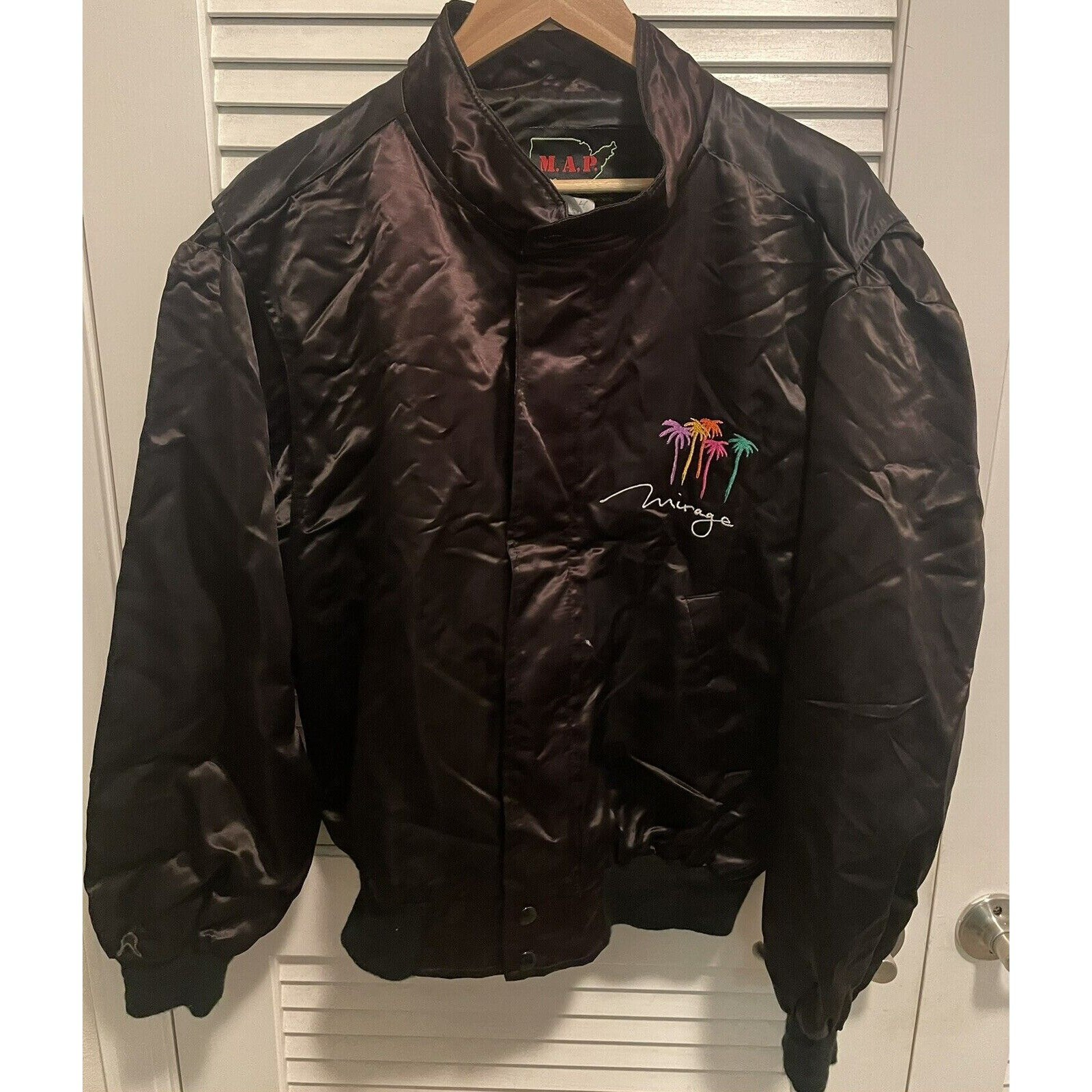 M.A.P. Mirage Las Vegas Silk Satin Look Shiny Bomber Jacket USA 1980's ...