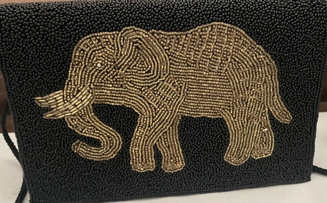 Vintage Beaded Elephant Black Handbag Crossbody - Etsy