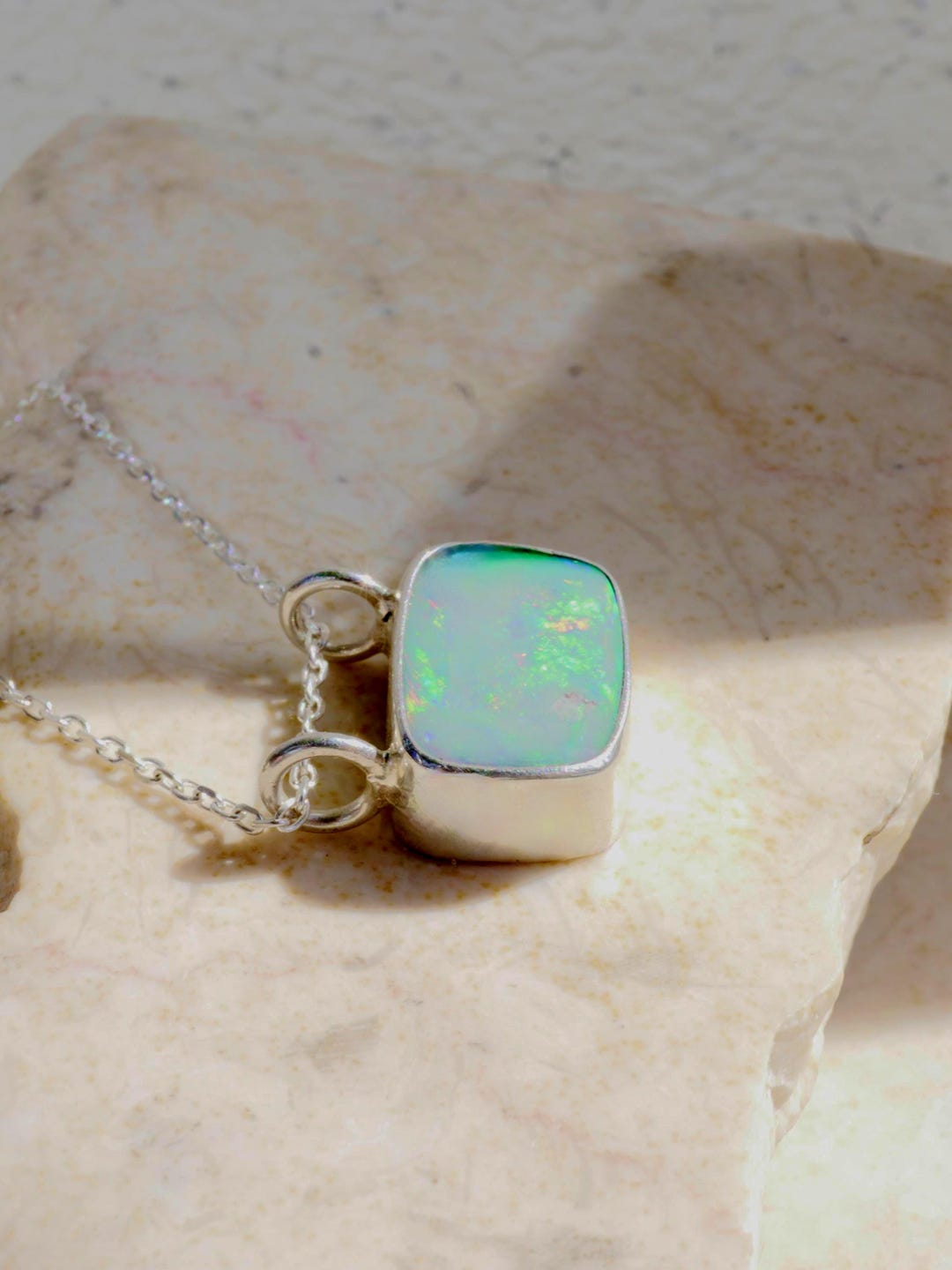 Australian Opal Necklace, Sterling Silver Opal Pendant, Fine Chain ...