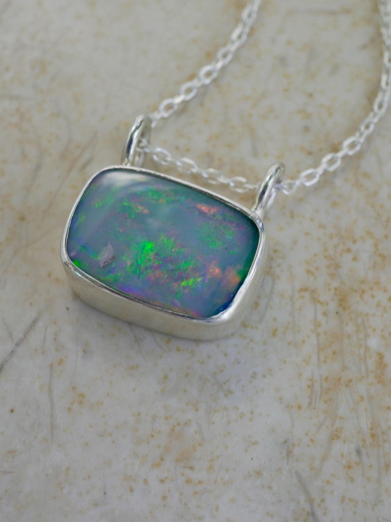 Australian Opal Necklace, Sterling Silver Opal Pendant, Fine Chain ...