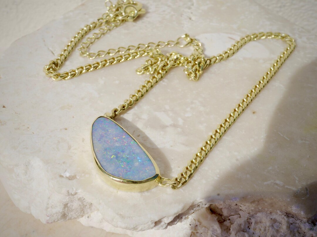 Gold Miami Cuban Link Chain Necklace, Choker With Australian Fire Opal ...