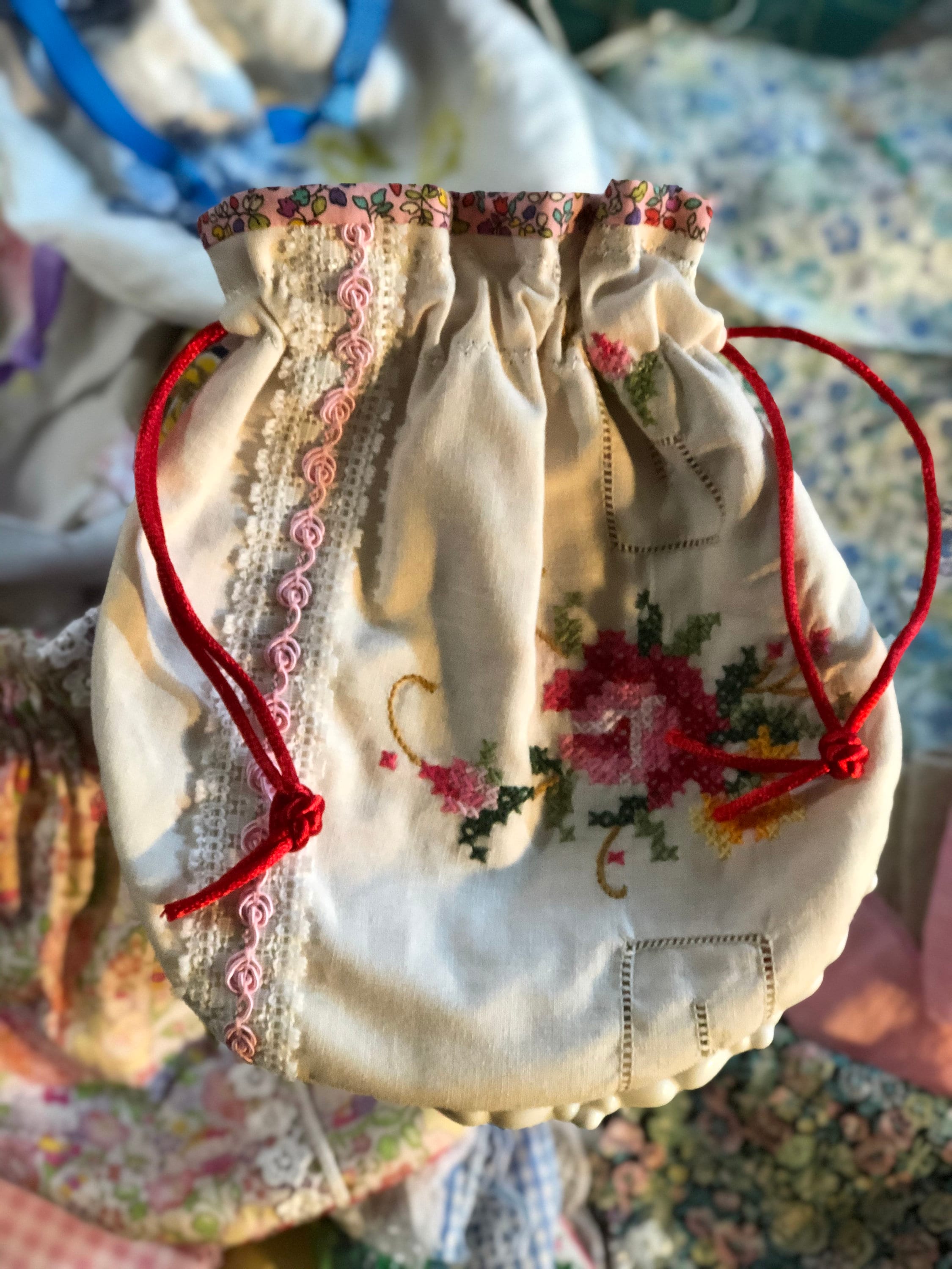 Reticule Rose Vintage Handstiched Linen - Etsy