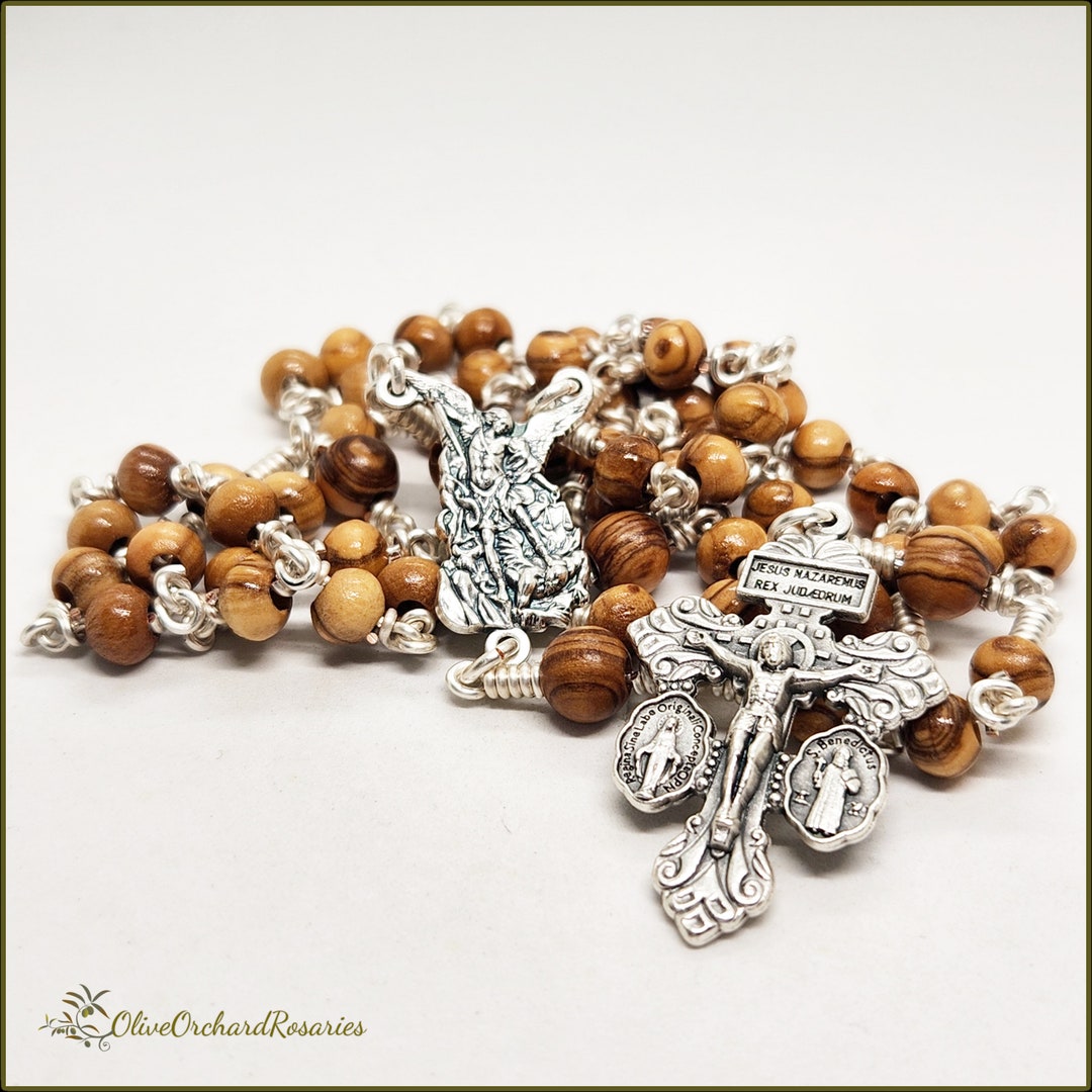 St. Michael 3-way Miraculous Medal St. Benedict Pardon Crucifix Rosary Wirewrapped Holy Land ...