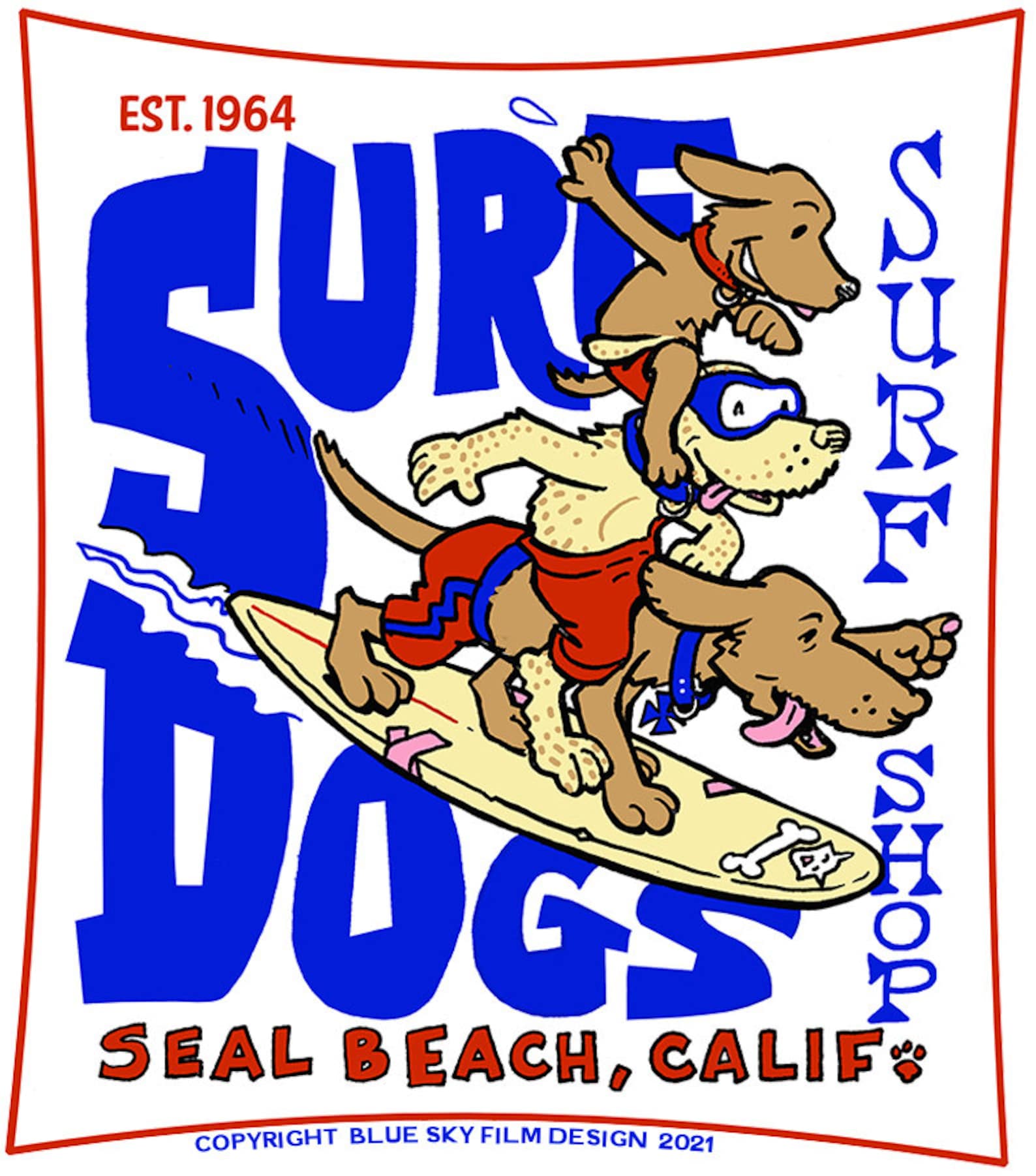 Surf Dogs Surf Shop 3 Inch Wide Sticker. Perfect for Your Woody ...